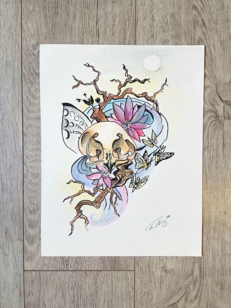 “Owl Skull” by April Alayne ORIGINAL PAINTING – Artistry of April Alayne